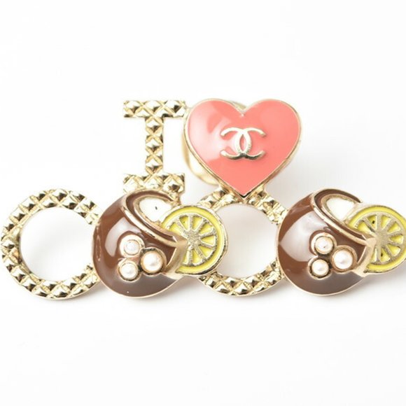 CHANEL | Jewelry | Chanel Brooch Pin Badge I Love Coco Heart Motif Gold ...